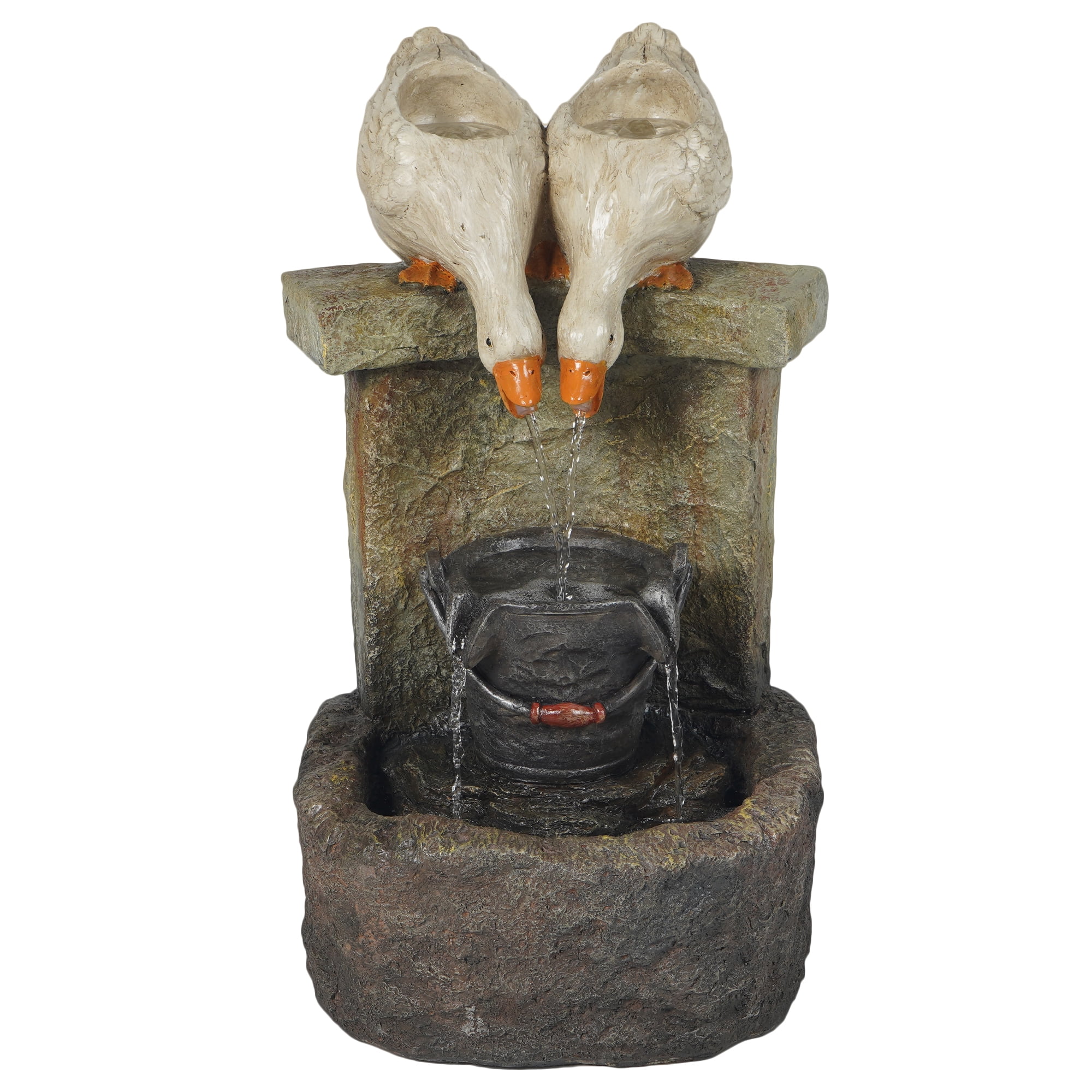 LuxenHome Resin Ducks Outdoor Fountain with LED Light - Walmart.com