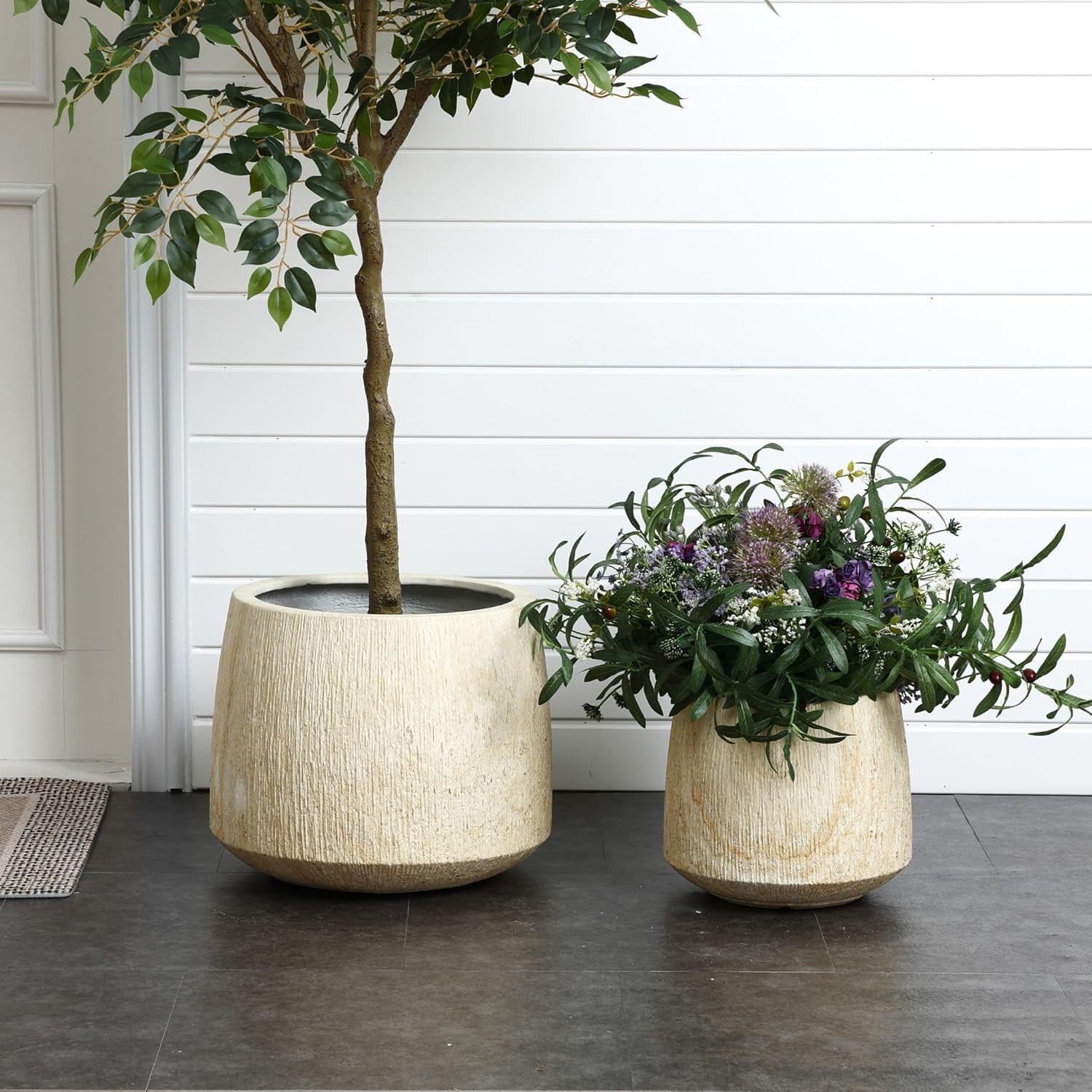 LuxenHome Round Tapered Planters, Set of 2 Outdoor Indoor Pots with ...