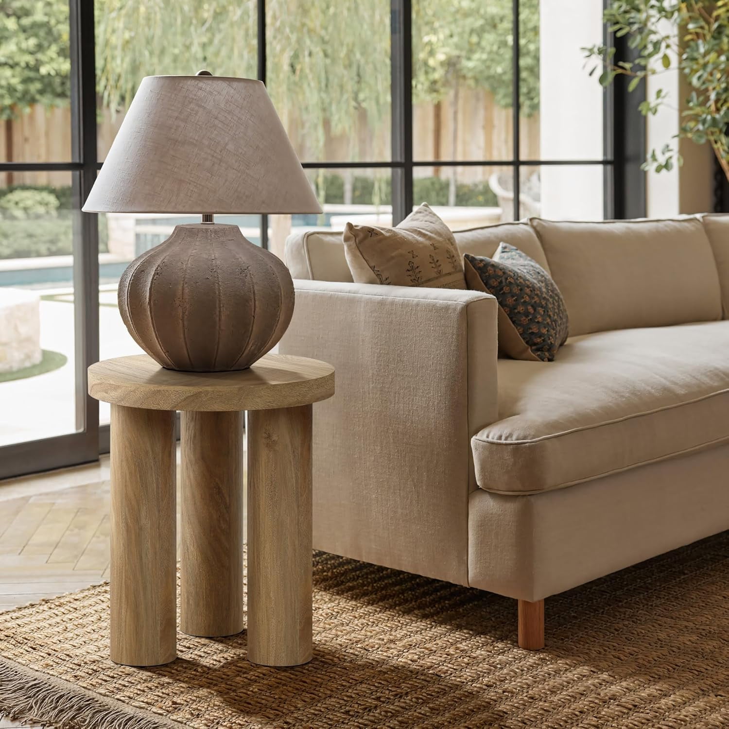 LuxenHome Round Wood Side Table with 3 Pillar Legs, 16.5'' Wide Accent ...