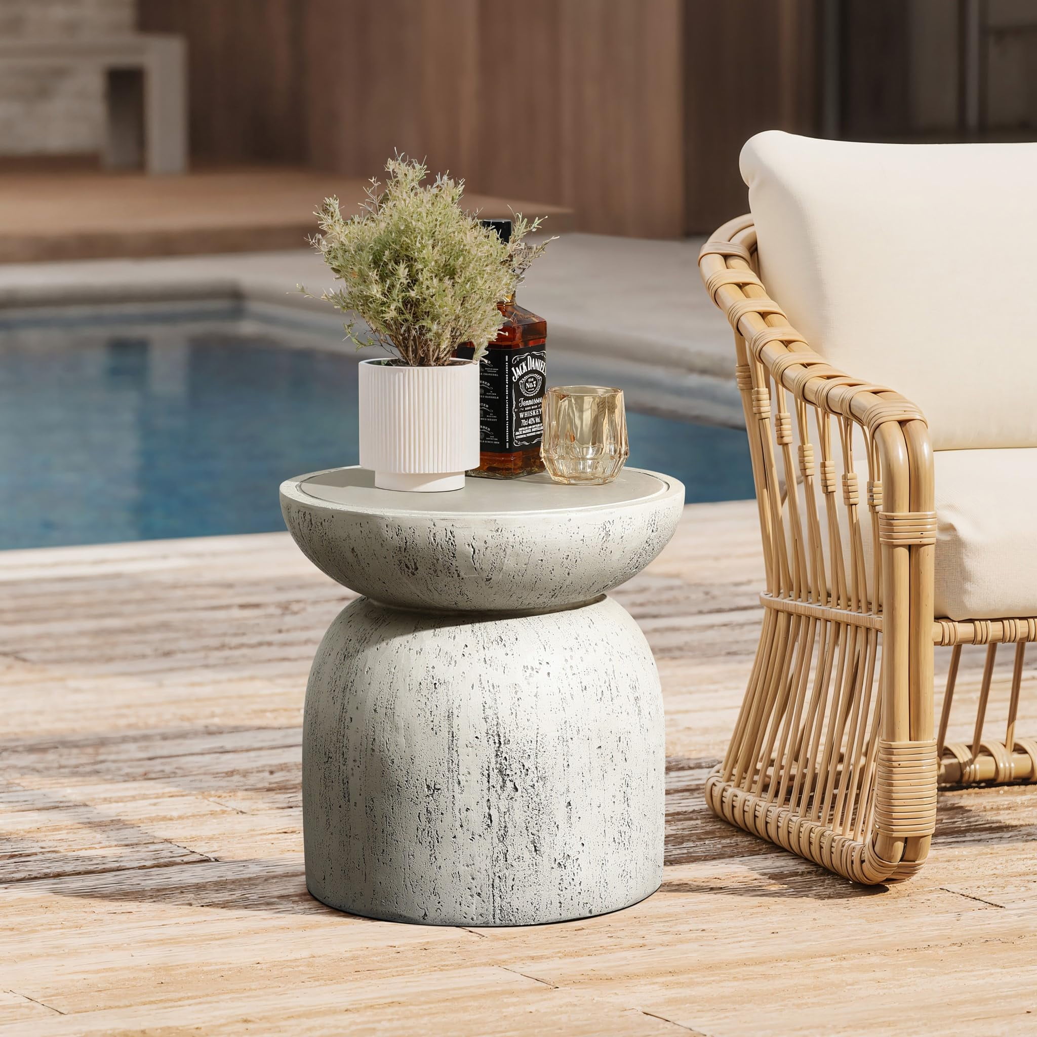 LuxenHome Rustic Outdoor Side Table, 16'' Concrete Small End Tables ...