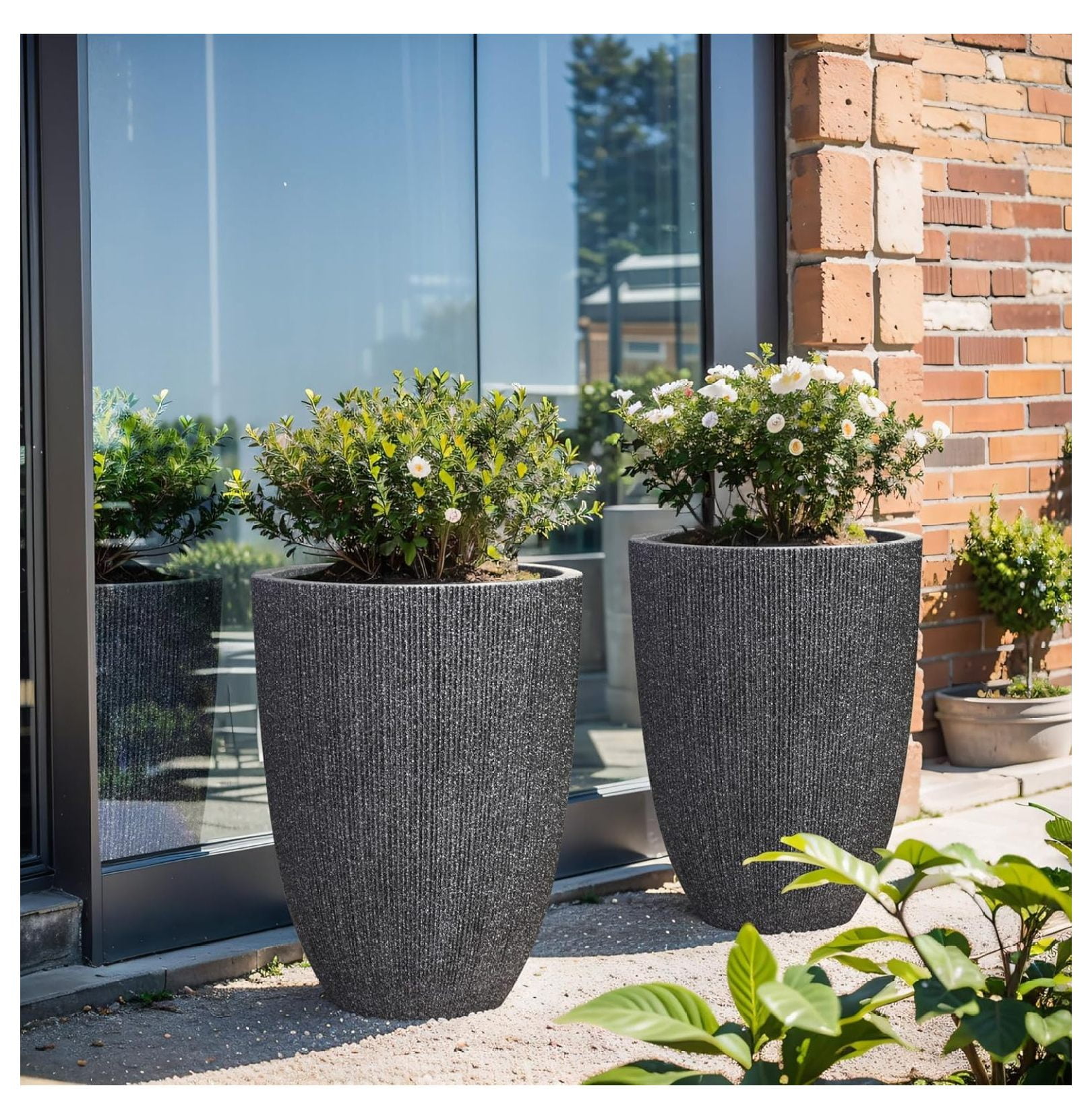 LuxenHome Set of 2 Tall Tapered Round Plastic Planters Set Classic ...