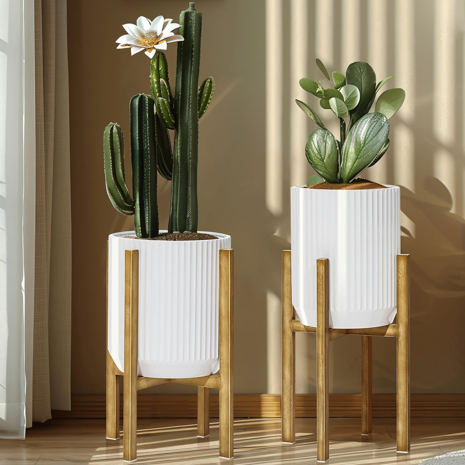 LuxenHome Set of 2 White Metal Cachepot Planters with Gold ...