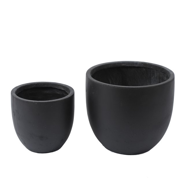 LuxenHome 2-Piece Round Black MgO Planter - Walmart.com