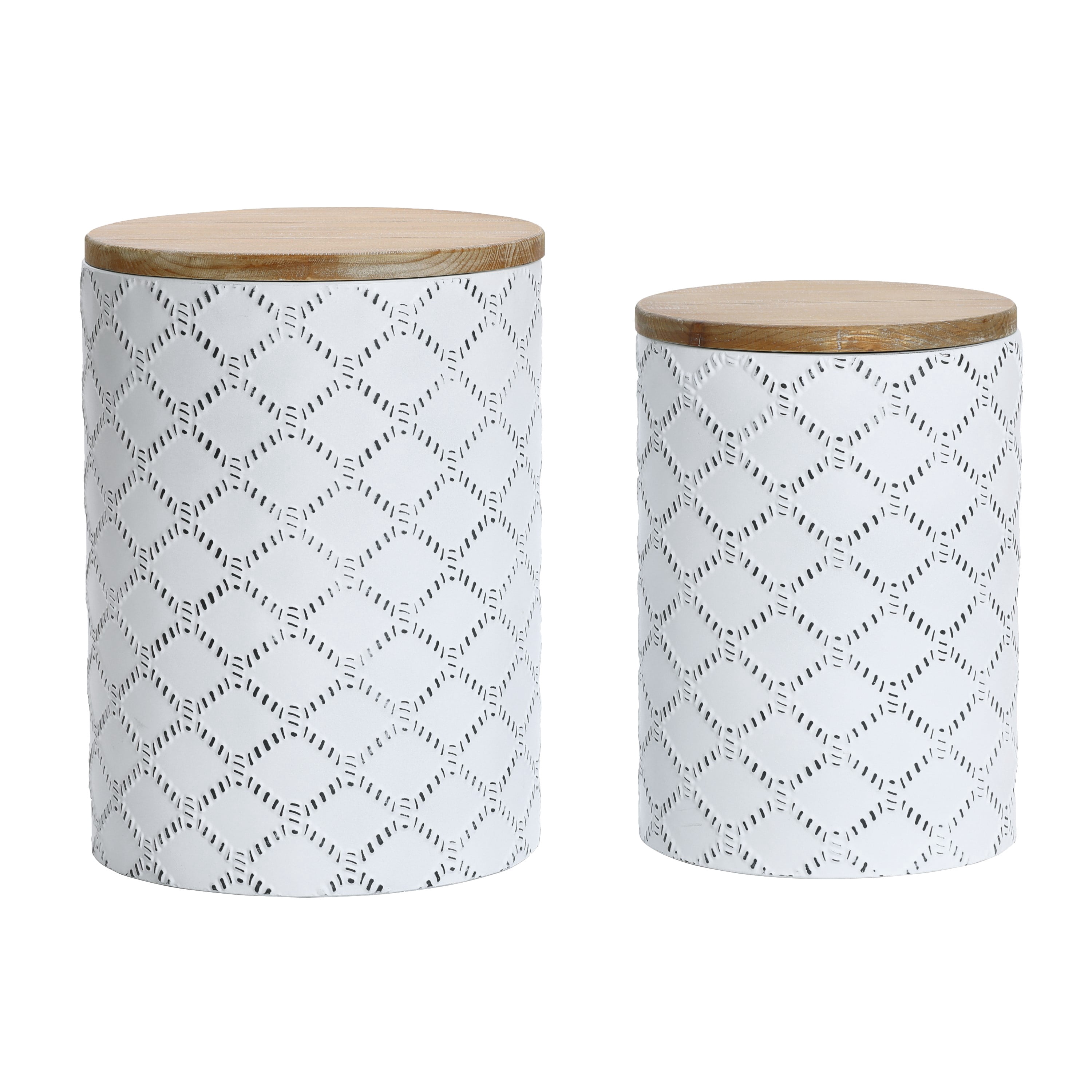 LuxenHome Set of 2 White Round Metal Side and End Tables with Enclosed ...