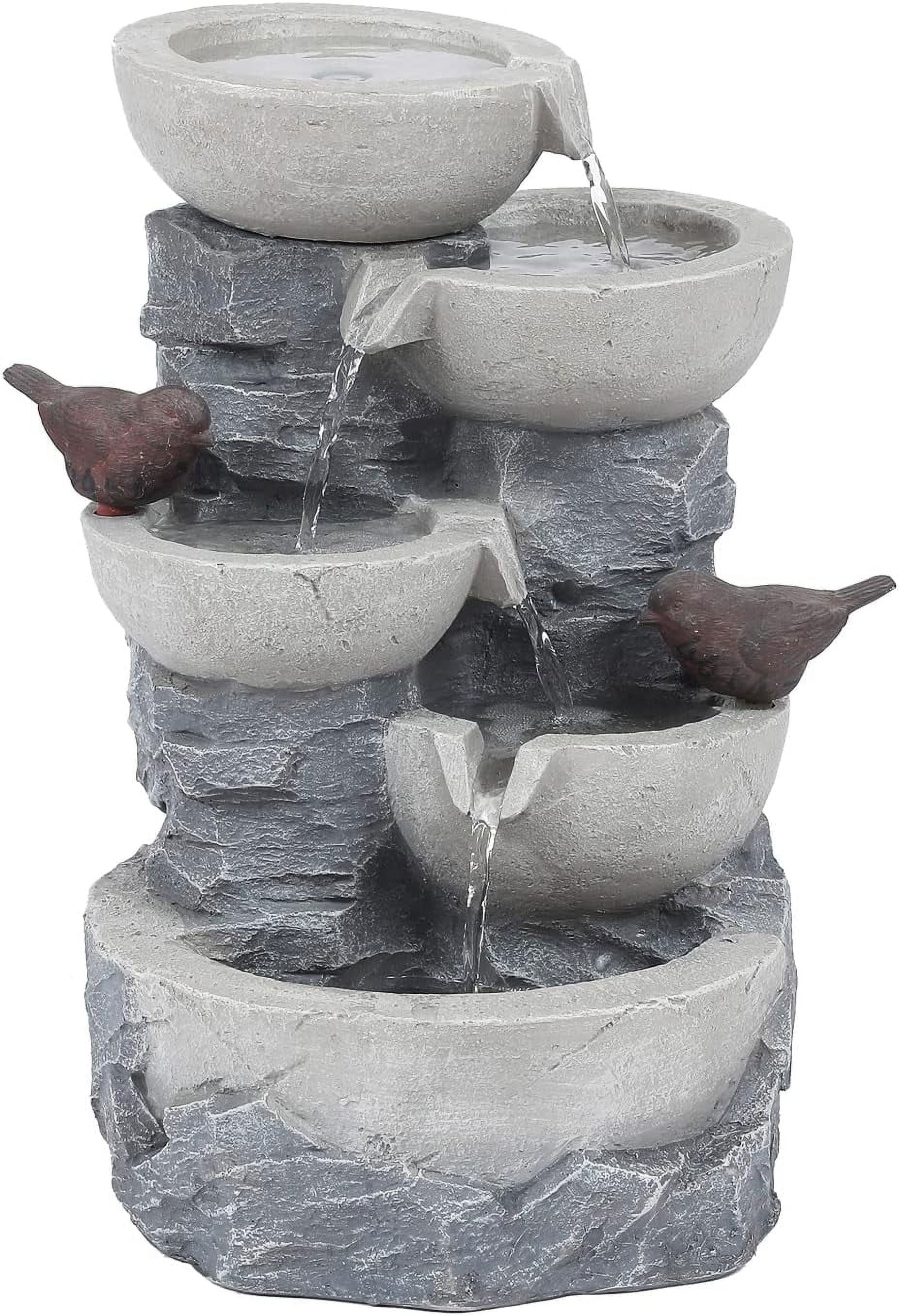 LuxenHome Small Water Fountain Outdoor, Resin 5 Tiered Pots Outdoor ...