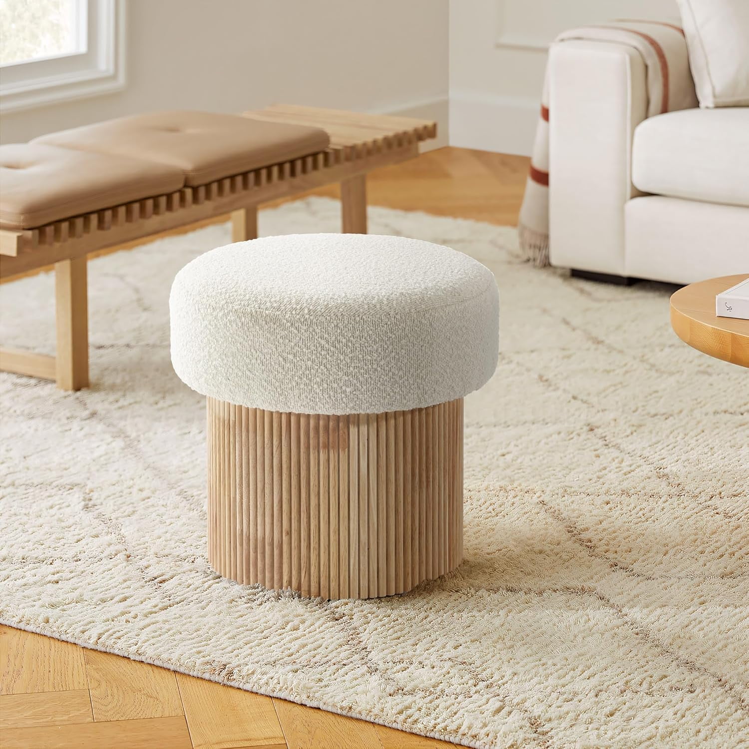 LuxenHome Storage Ottoman, Modern Upholstered Padded Seat Ivory ...