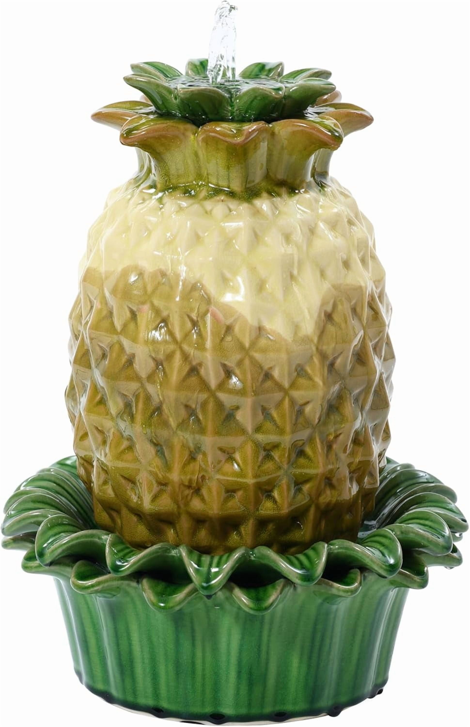 LuxenHome Tabletop Water Fountain, 17 Inch Pineapple Glazed Ceramic ...