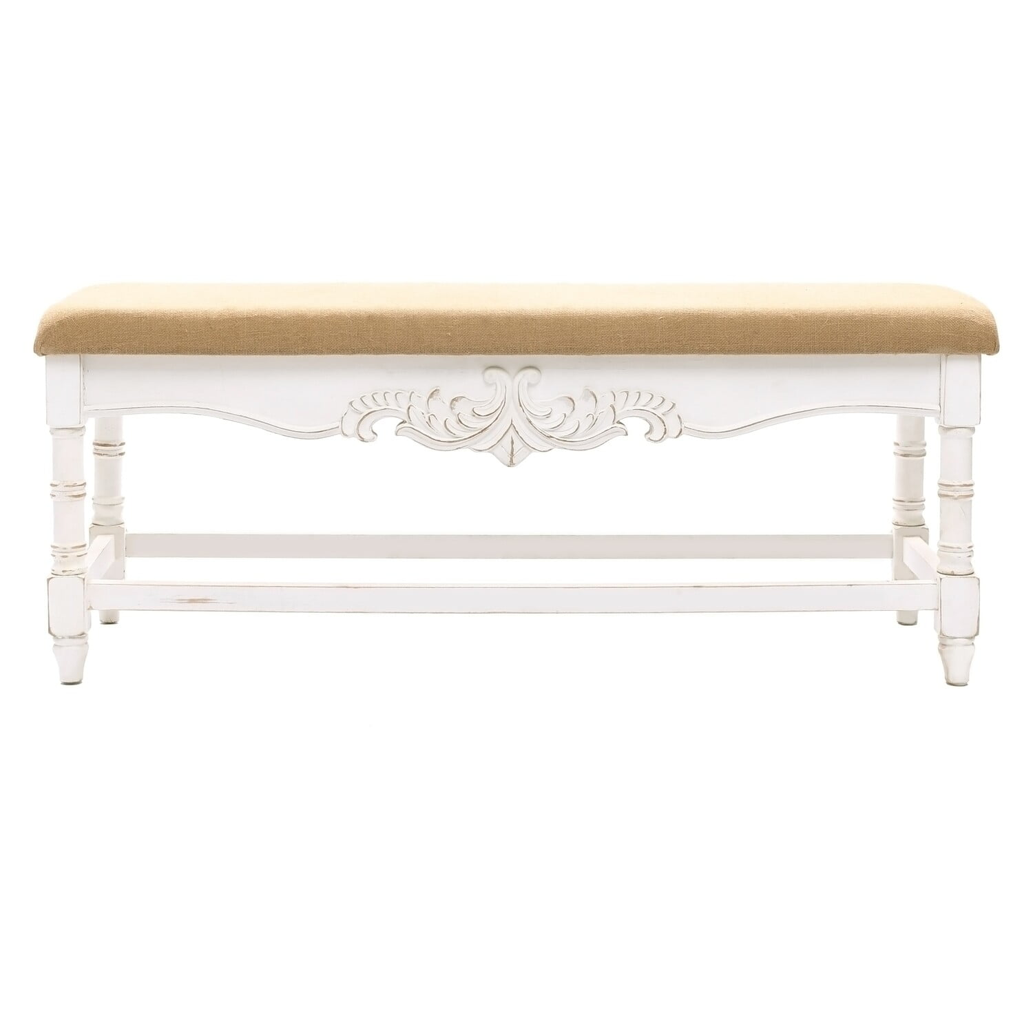 LuxenHome Upholstered Entry and Bedroom White Wood Bench - Walmart.com