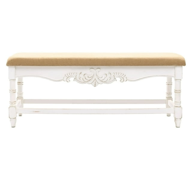 LuxenHome Upholstered Entry and Bedroom White Wood Bench - Walmart.com