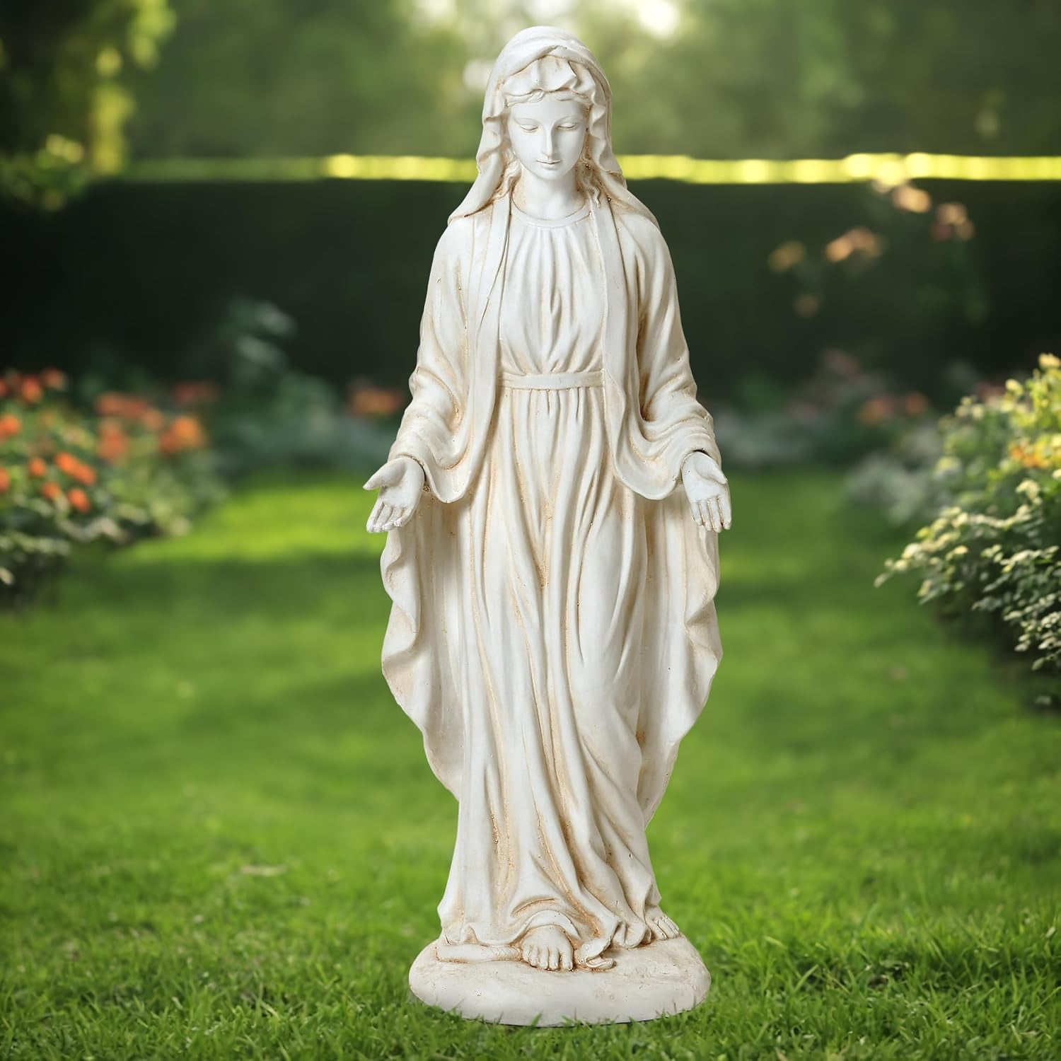 LuxenHome Virgin Mary Statue Outdoor, 30'' Religious Garden Statue ...