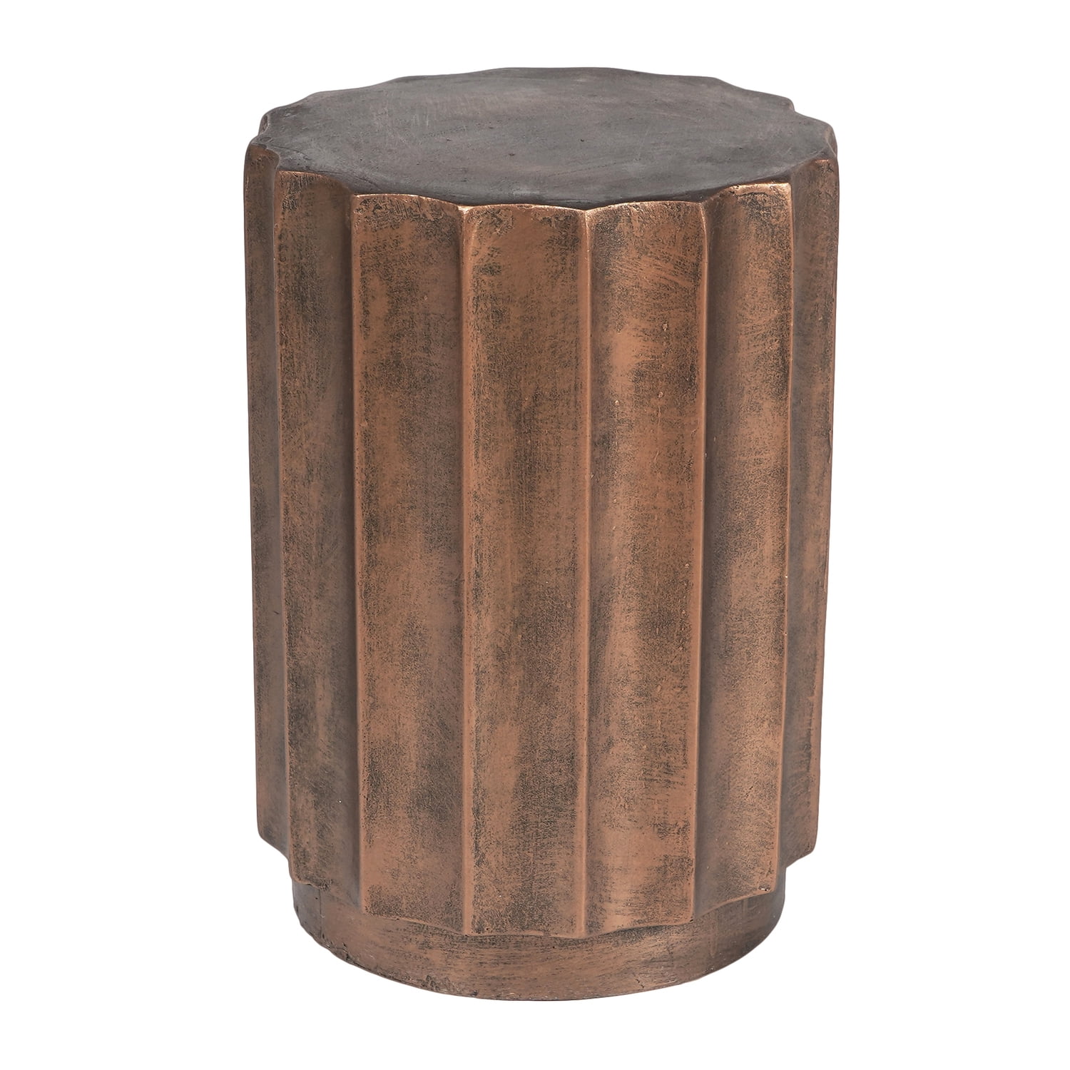 LuxenHome Weathered Copper Cement Fluted Round Indoor Outdoor Side ...