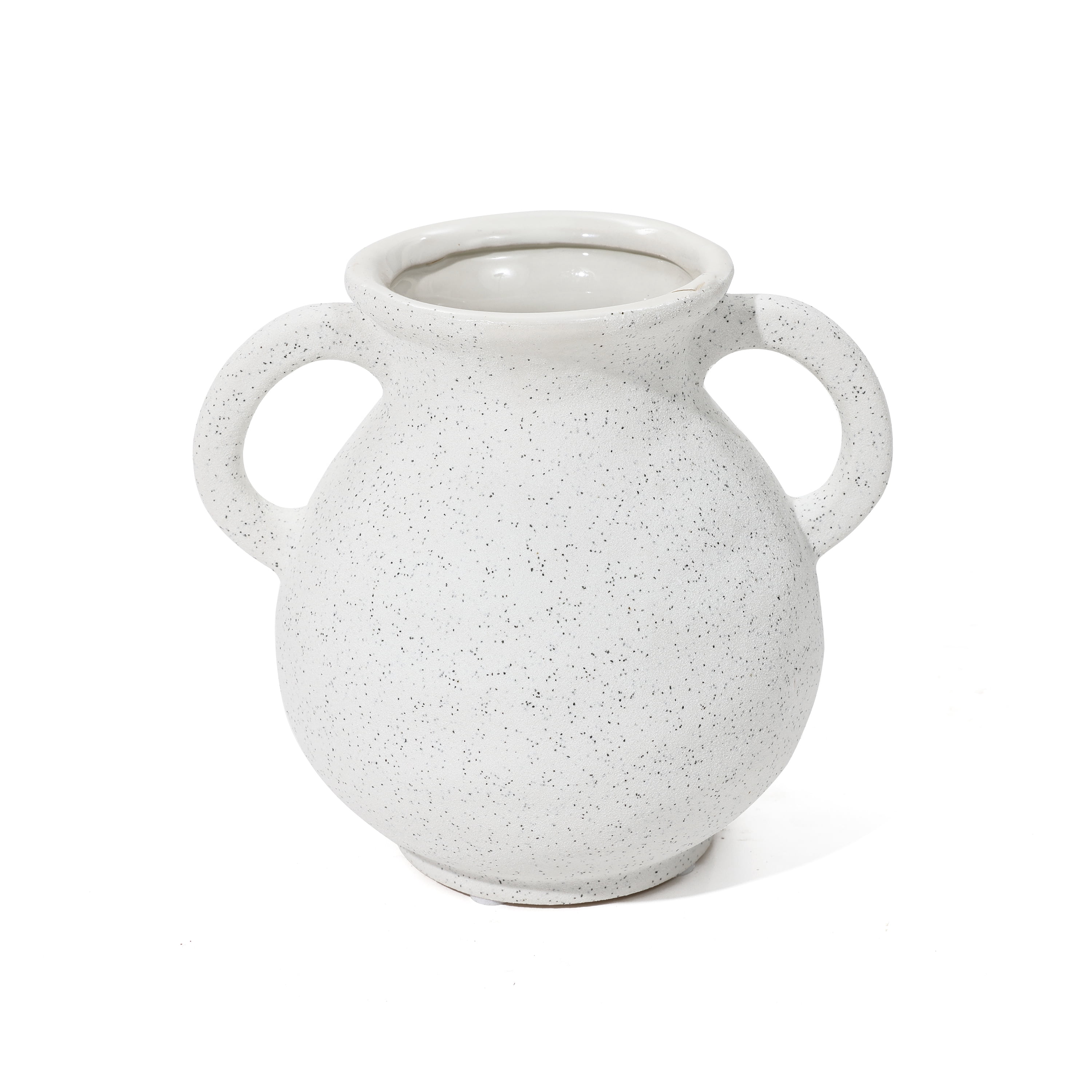 LuxenHome White Ceramic Jug Round Vase with Two Handles - Walmart.com