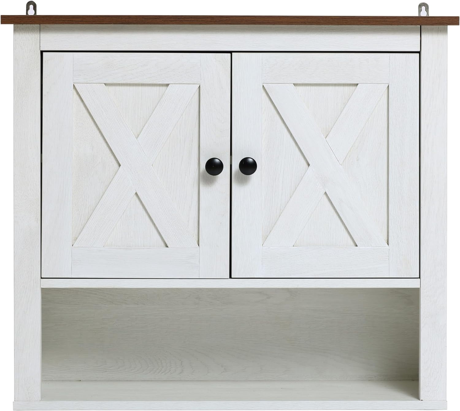 LuxenHome White MDF Wood Farmhouse 2-Door Bathroom Wall Cabinet ...