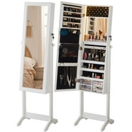 Gymax Full Length Mirror Jewelry Organizer Vanity Box w/ 18 LED Lights ...