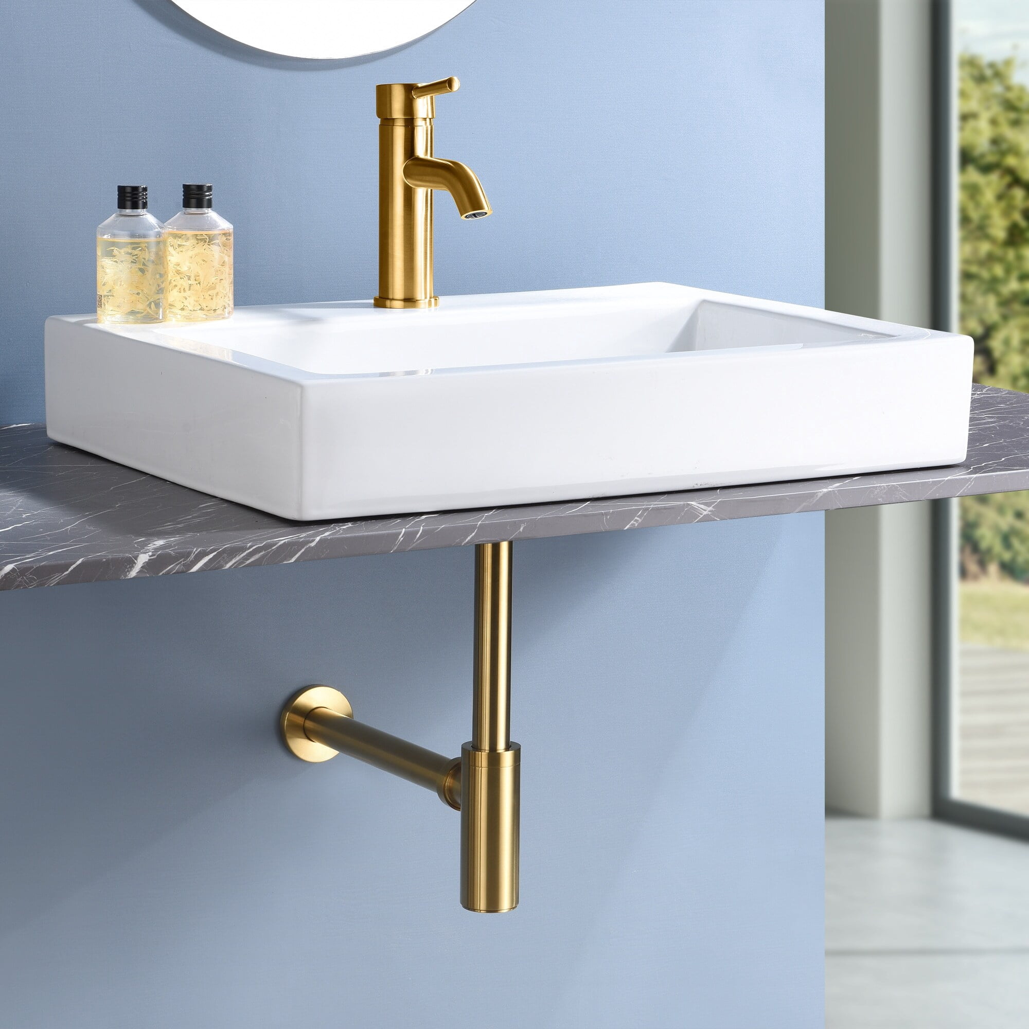 Luxier BPT01 Designer 1-1/4 in. Round Bottle Trap P-Trap Brushed Gold ...