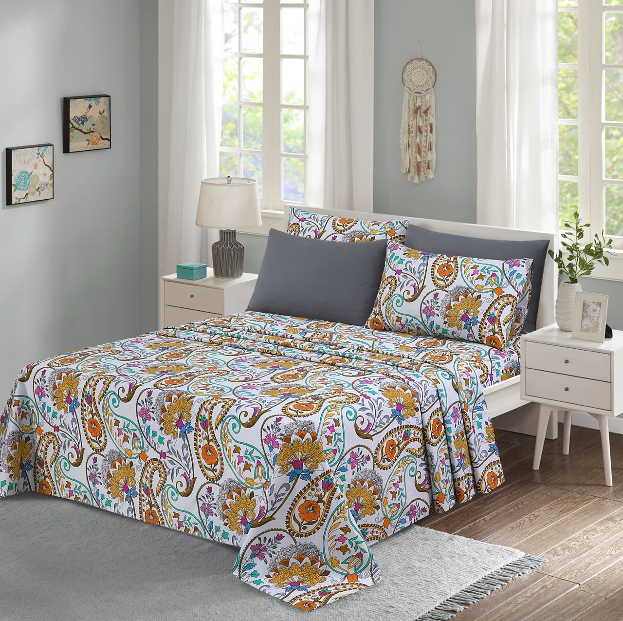 Luxior Collection 100% Cotton 4 Pcs Bed Sheets Set, 144TC, Deep Pocket ...