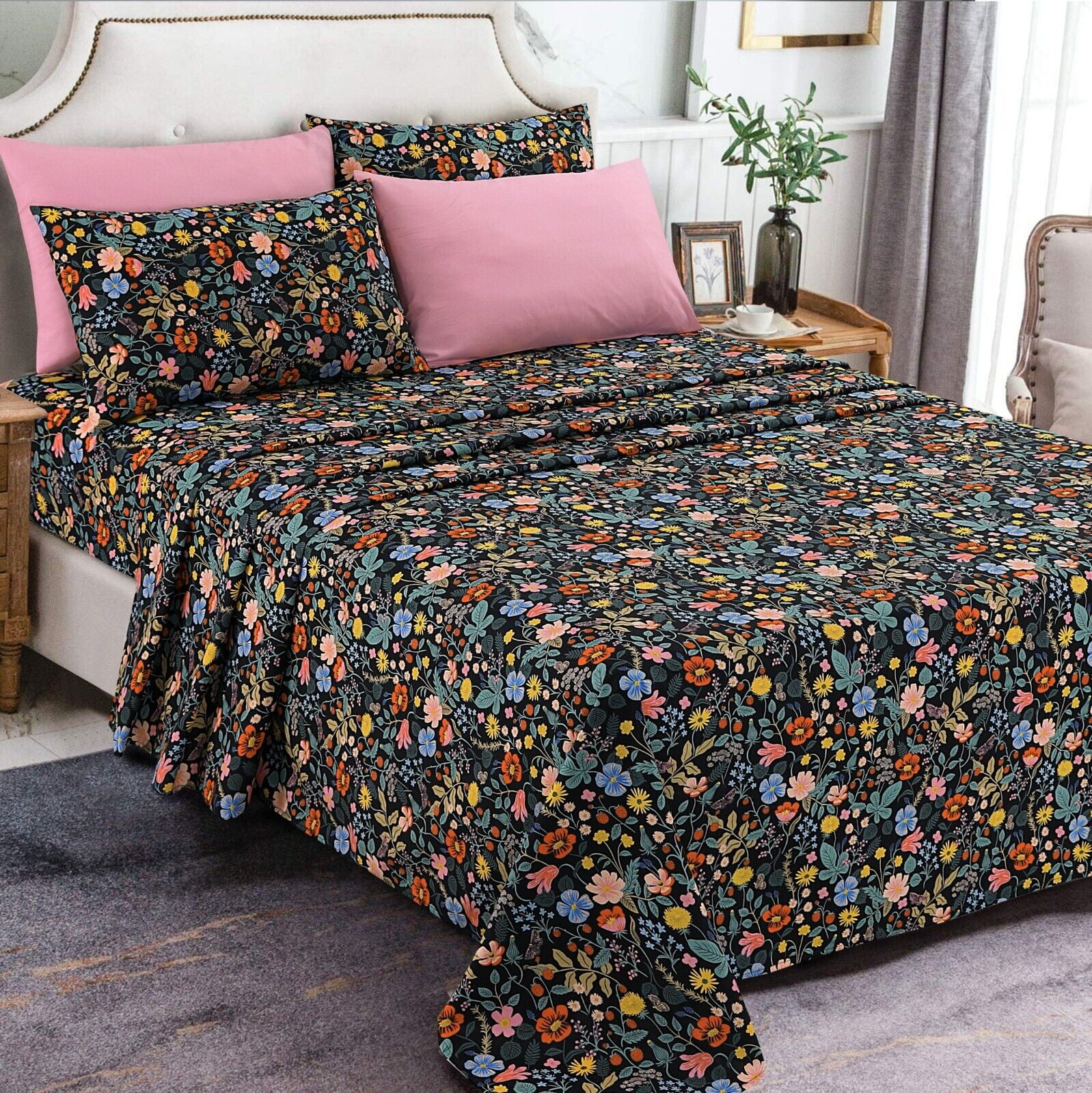 Luxior Collection 100% Cotton 4 Pcs Bed Sheets Set, 144TC, Deep Pocket ...
