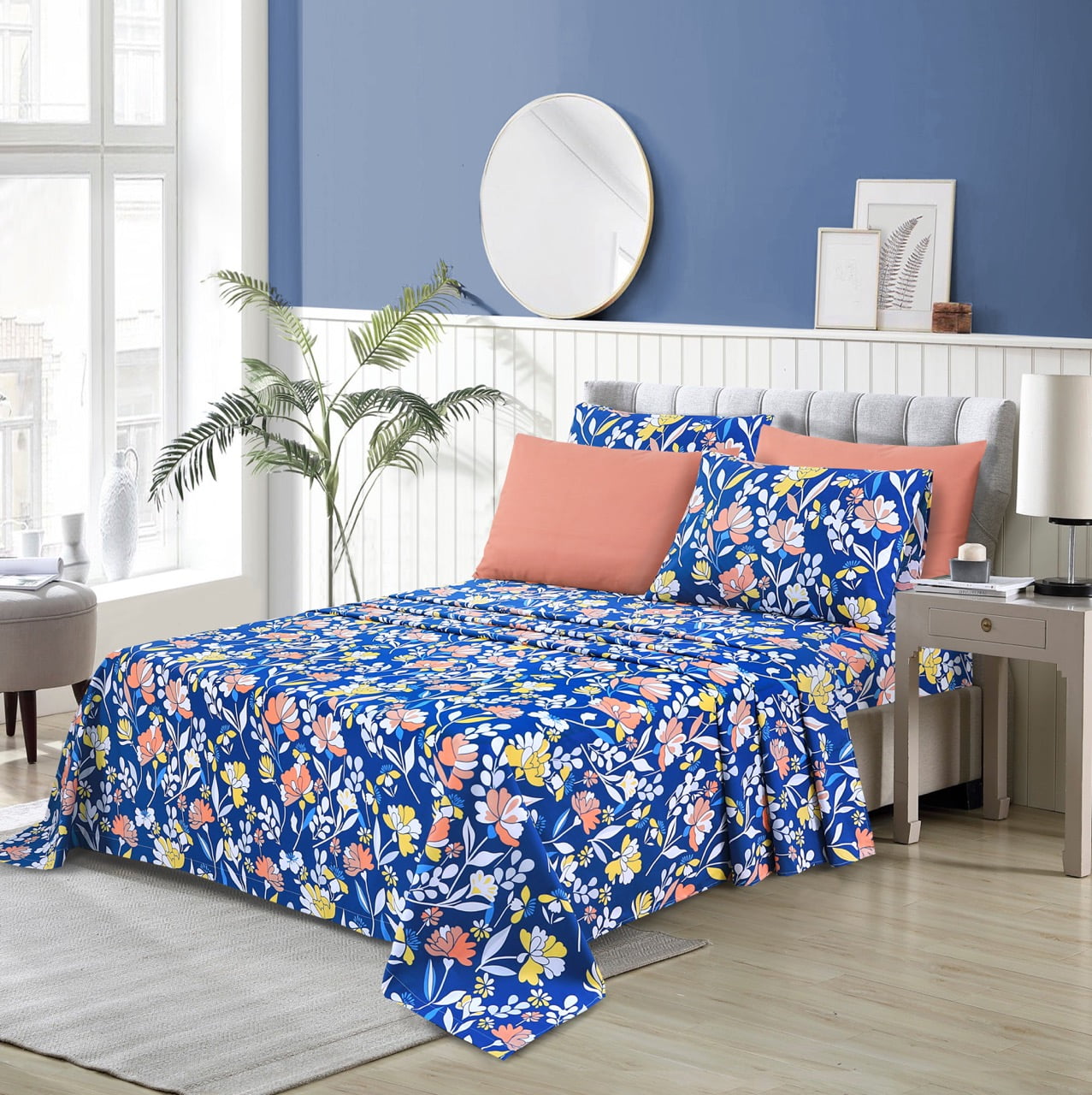 Luxior Queen Size 100% Cotton 6 Pcs Bed Sheets Set, 144TC, Deep Pocket ...