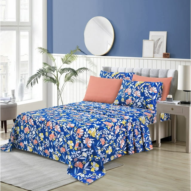 Luxior Queen Size 100% Cotton 6 Pcs Bed Sheets Set, 144TC, Deep Pocket ...