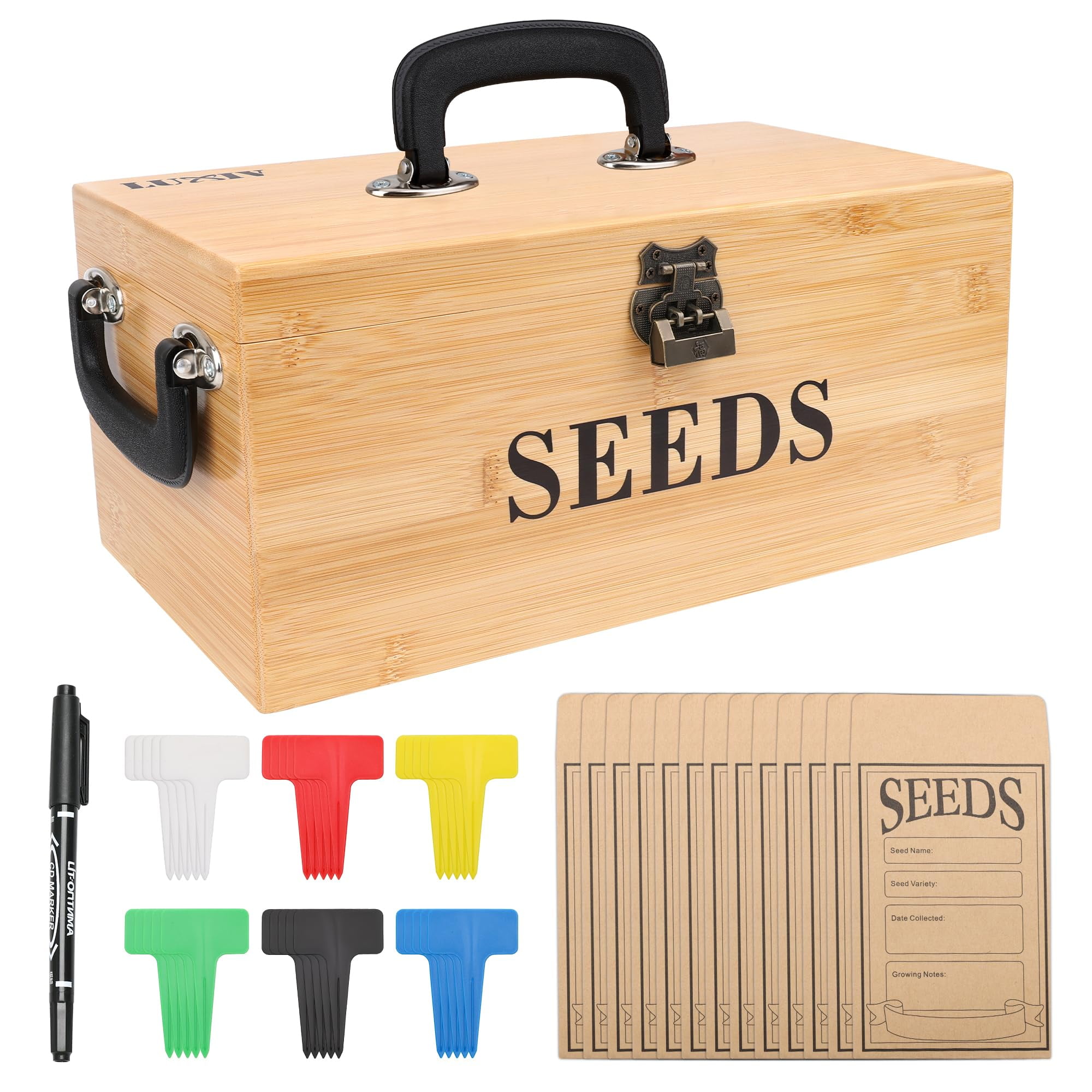 Luxiv Bamboo SeedEGSC Saving Box, Wood Seed Storage Organizer Box Large ...