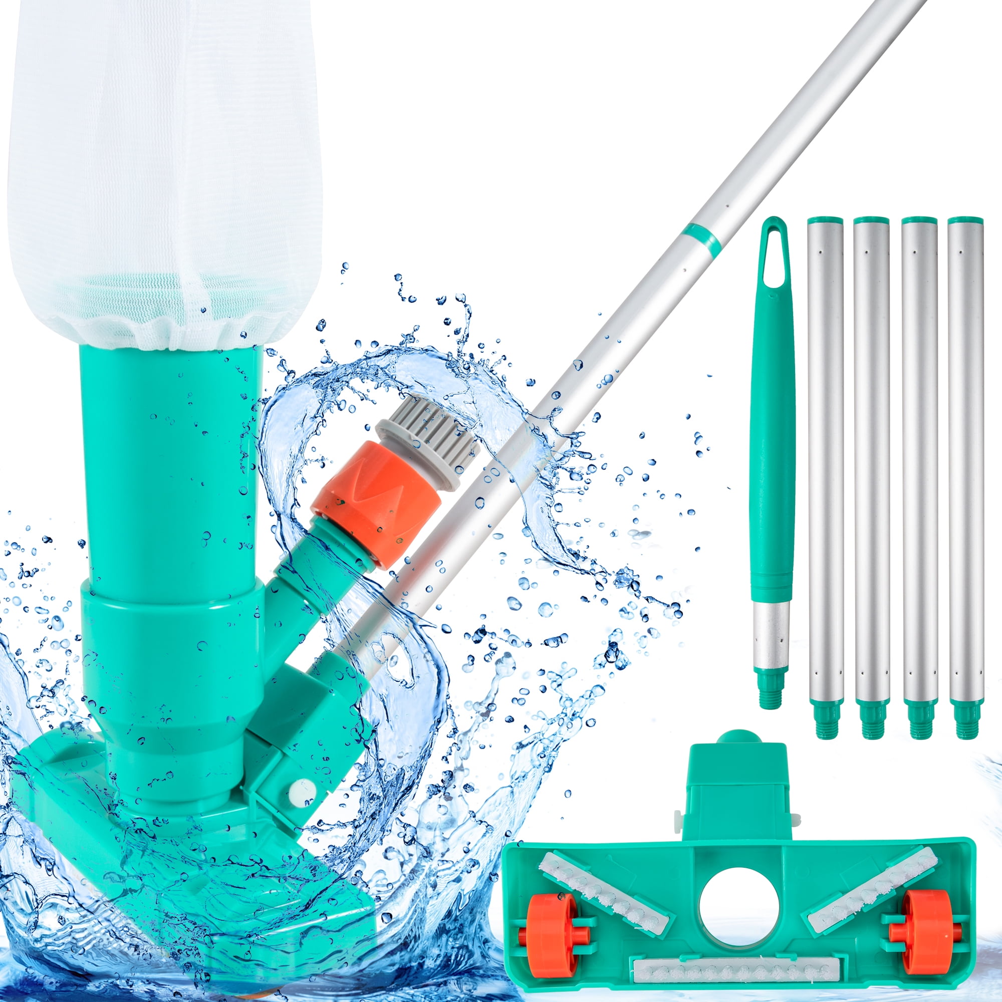 Luxmo Portable Pool Vacuum Jet Cleaner with 5-Pole, 3 Brushes, Mesh Bag ...