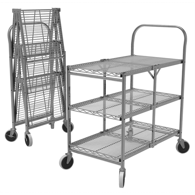 Luxor 18.25" x 37" Three Shelf Stainless Steel Collapsible Cart ...