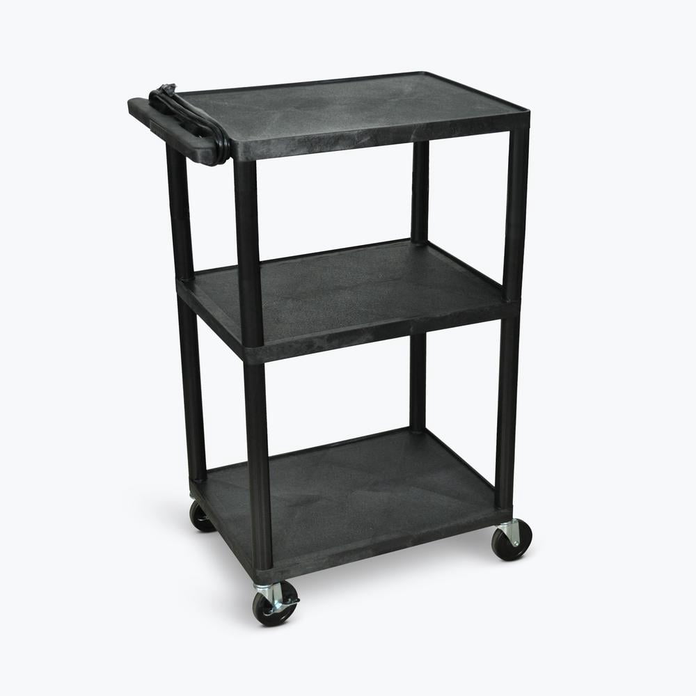 Luxor 18" x 24" Plastic Three Shelf Utility Cart With Electrical ...