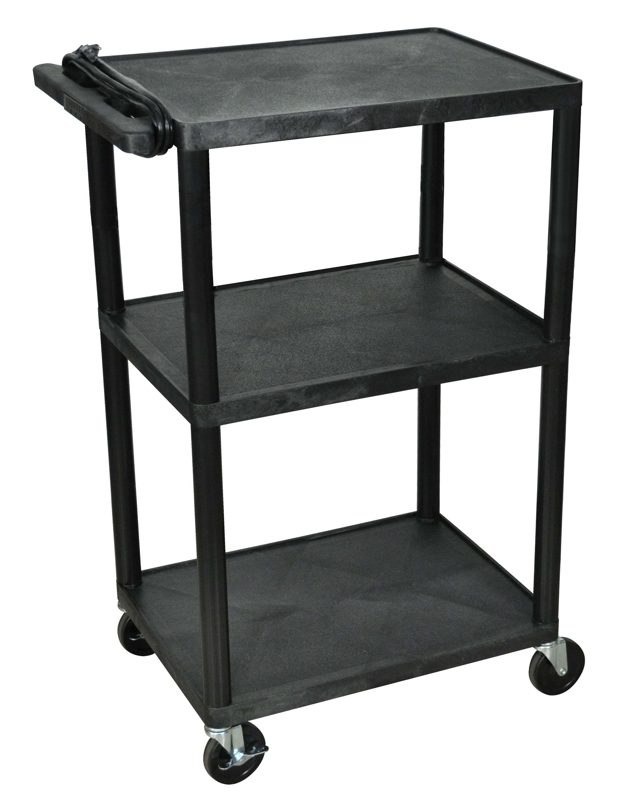 Luxor 18" x 24" Plastic Three Shelf Utility Cart With Electrical ...