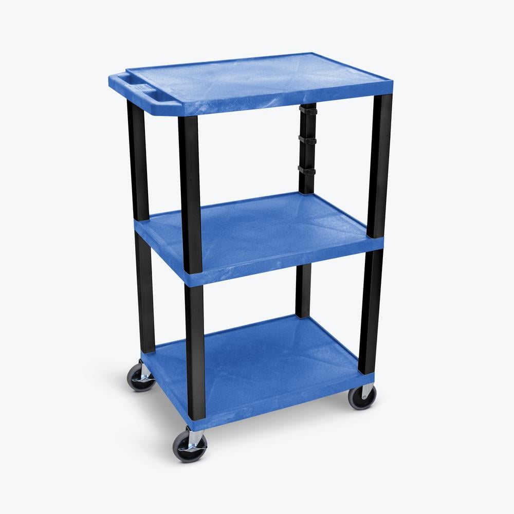 Luxor 18" x 24" Tuffy Three Shelf Flat Utility Cart - Blue With Black ...