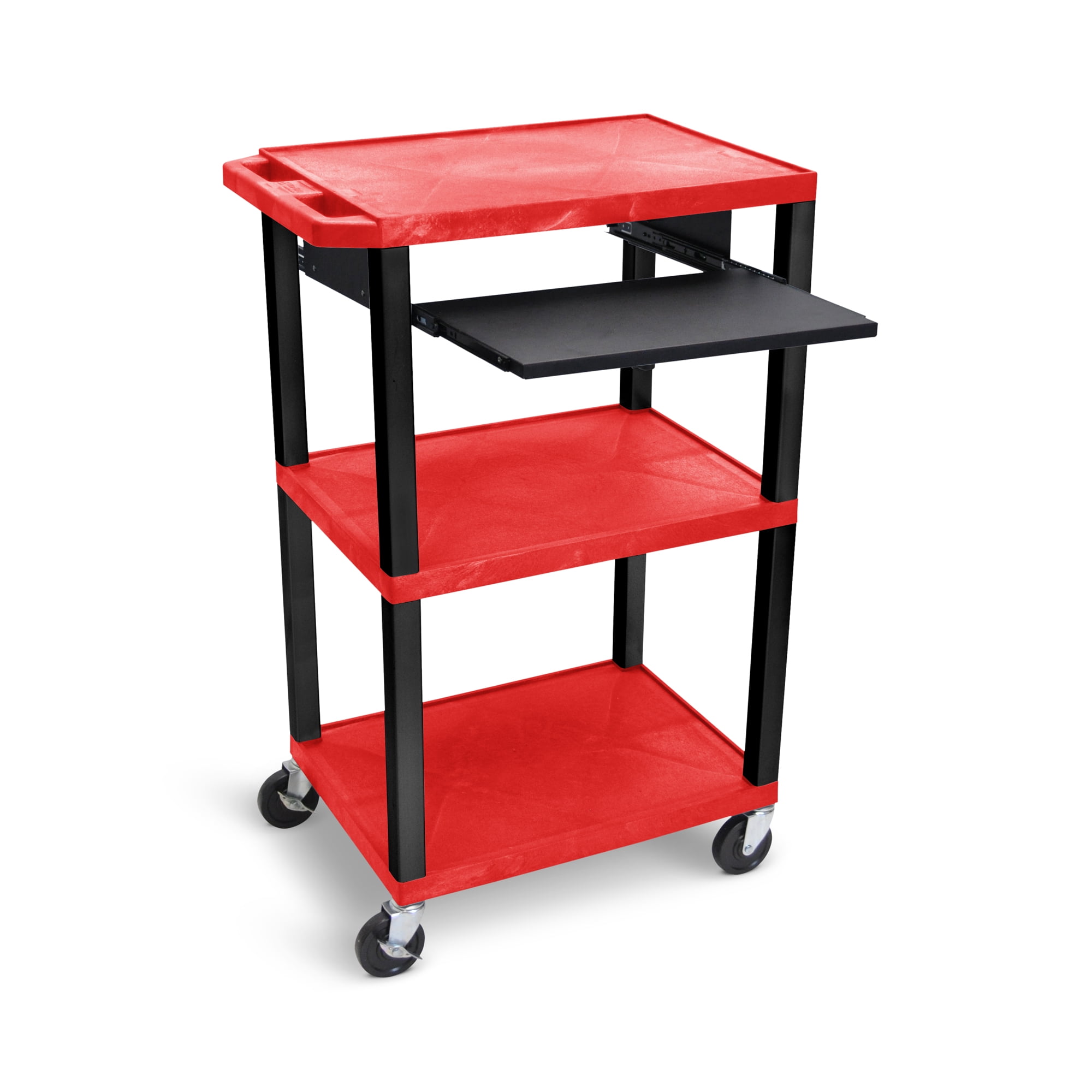 Luxor 18" x 24" Tuffy Three Shelf Flat Utility Cart With Pull Out Shelf ...