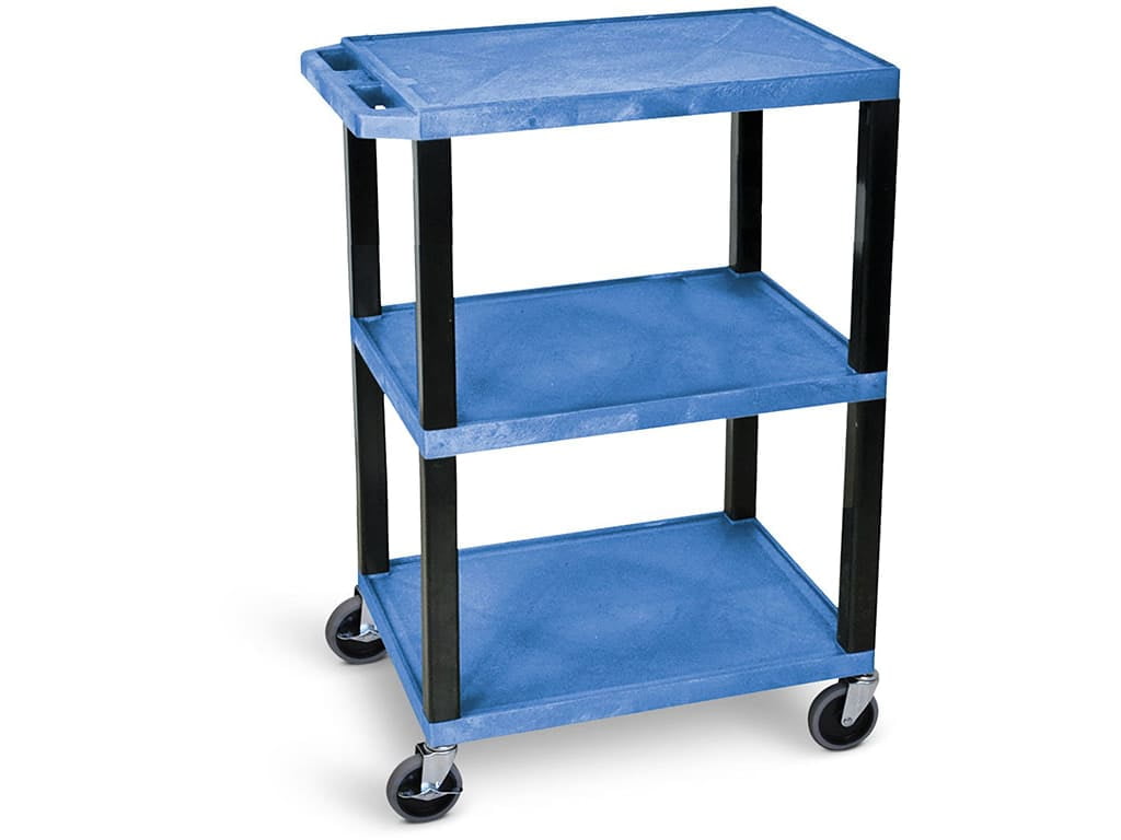 Luxor 18" x 24" x 34" Tuffy Three Shelf Flat Utility Cart - Blue With ...