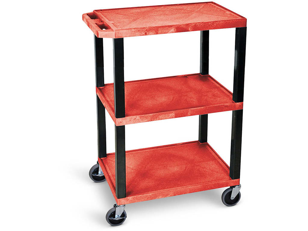Luxor 18" x 24" x 34" Tuffy Three Shelf Flat Utility Cart - Red With ...