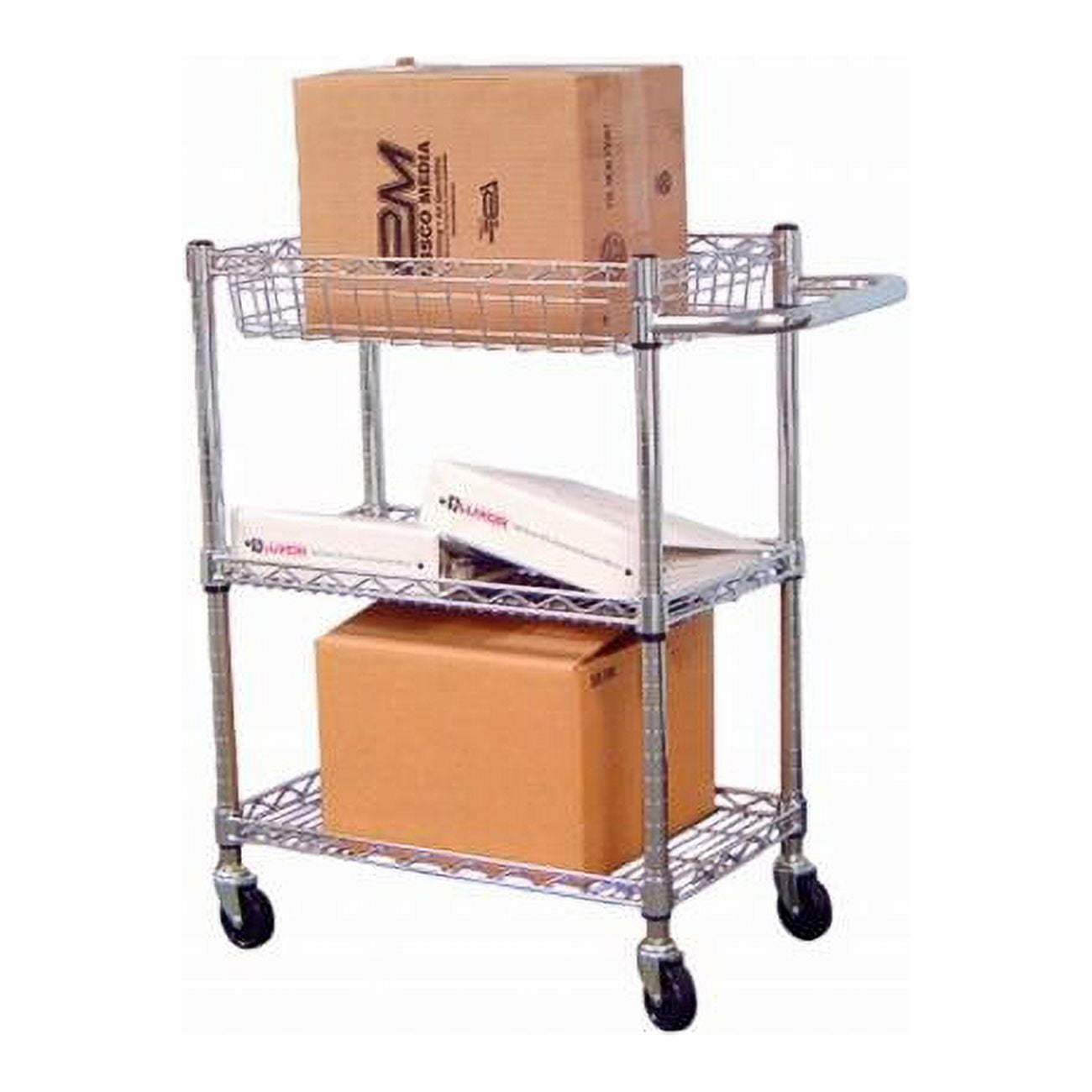 Luxor 18'' x 30'' x 30'' Three Shelf Wire Mail Cart Adjustable ...