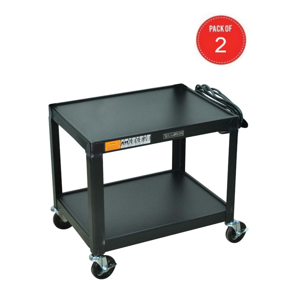 Luxor 2 Steel Shelf Fixed Height Multipurpose Mobile AV Cart Black with ...