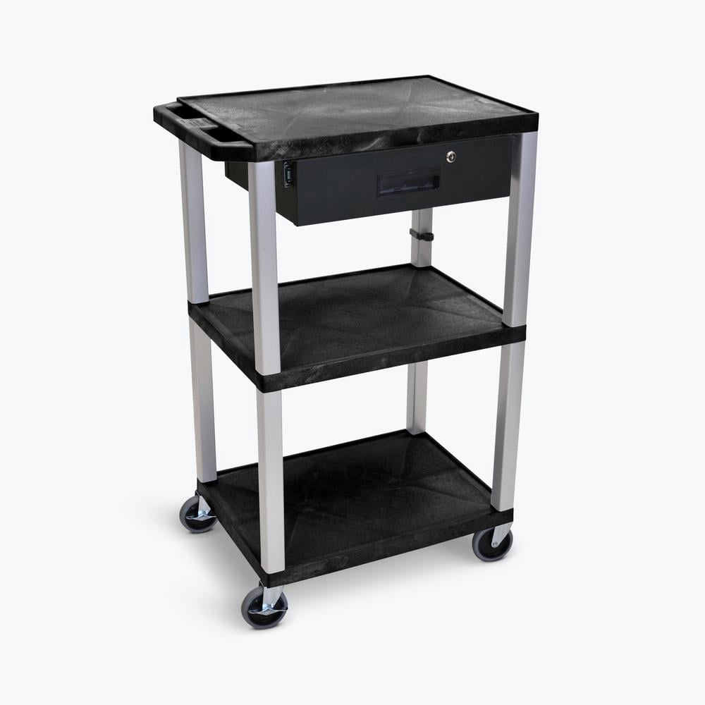 Luxor 42"H 3-Shelf Utility Cart - Drawer, Black Shelves, Putty Legs ...