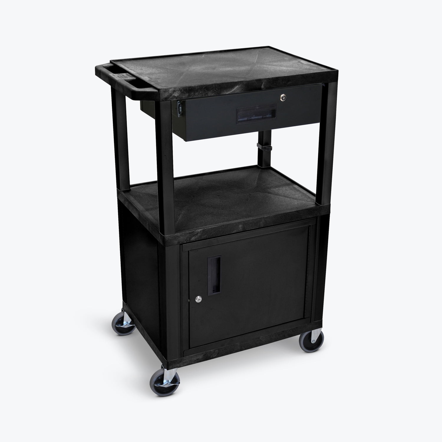 "Luxor 42"" High AV Cart - Black Leg, 3-Shelf Storage with Plastic ...