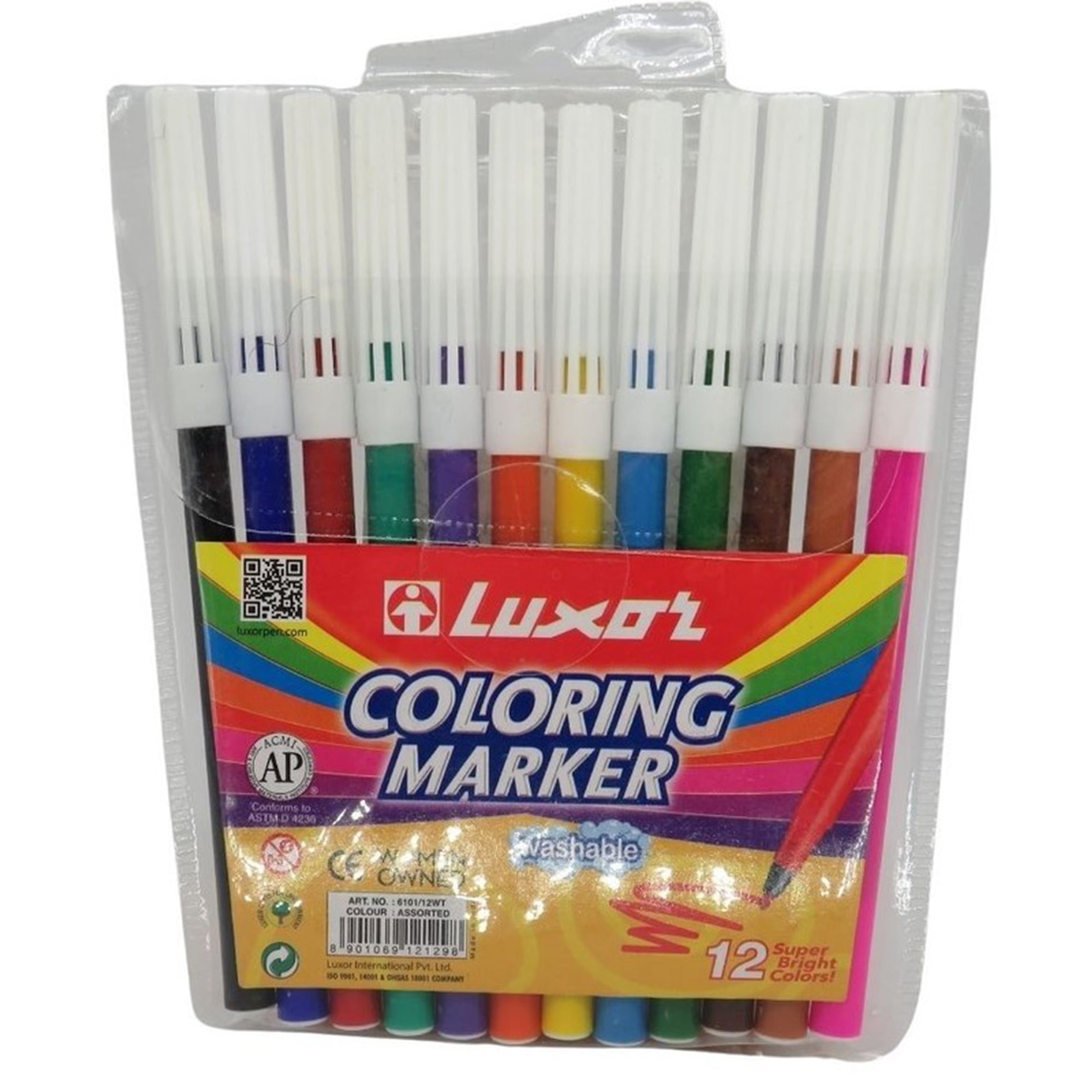 Luxor Coloring Marker, Super Bright Colors, Washable (12 Color Pens in ...