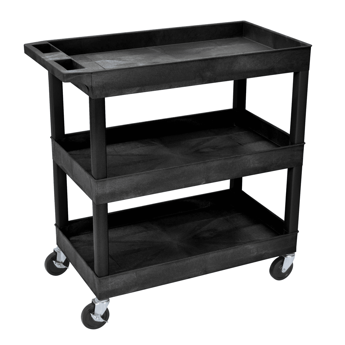 Luxor Rolling 3-Shelf Utility Cart, HDPE Black, 100 lbs Capacity, 4 ...