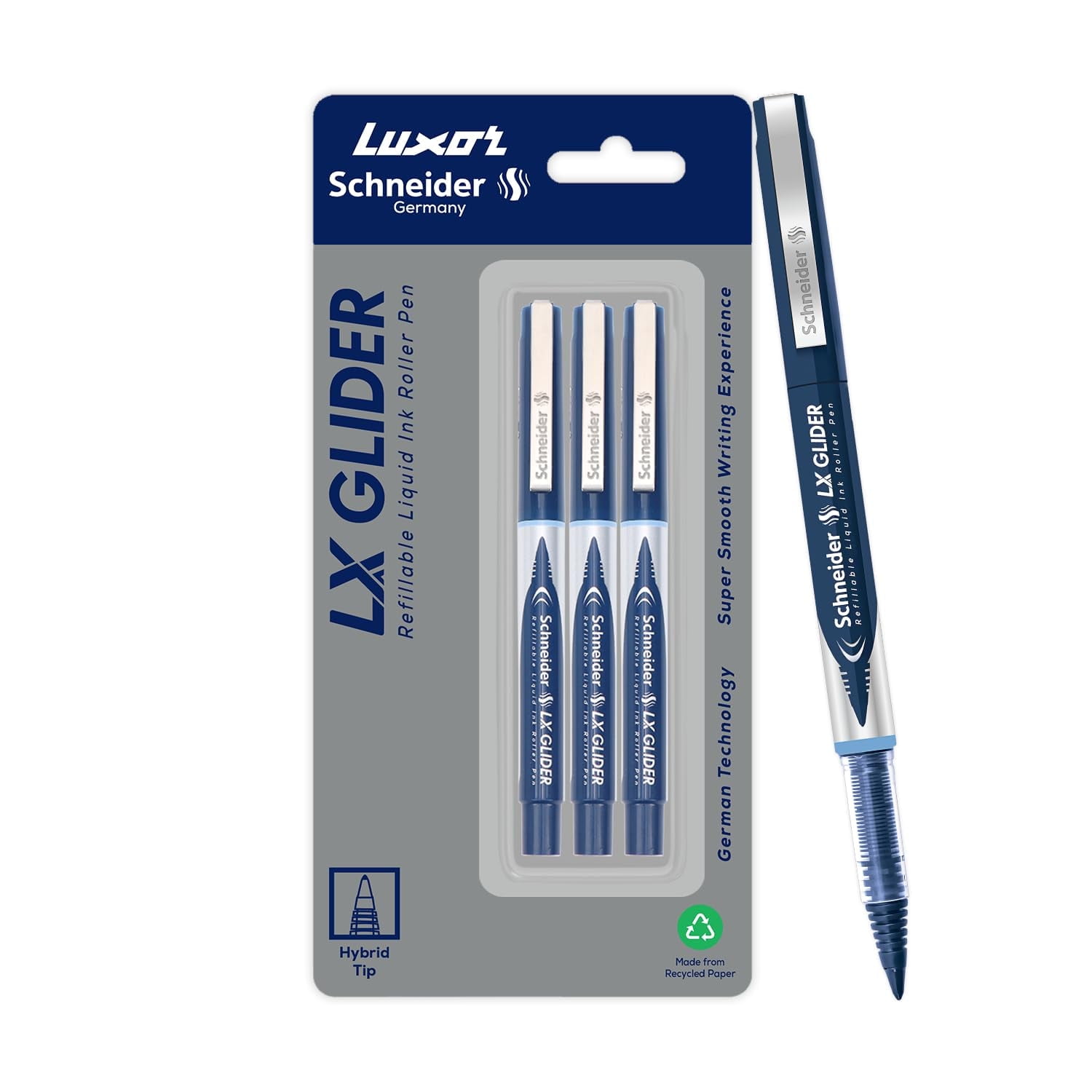 Luxor Schneider, LX Glider Pens, Pack of 5, Ink- Blue, Hybrid Tip ...