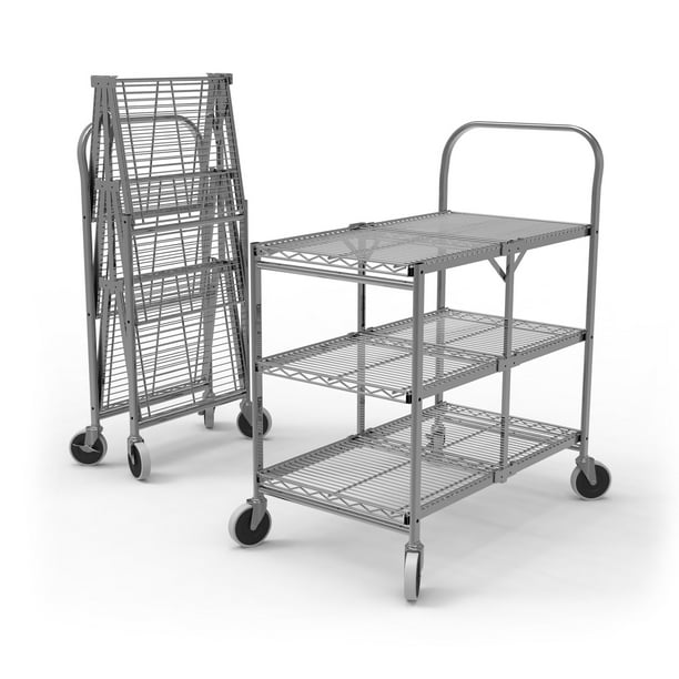 Luxor 18.25" x 37" Three Shelf Stainless Steel Collapsible Cart ...