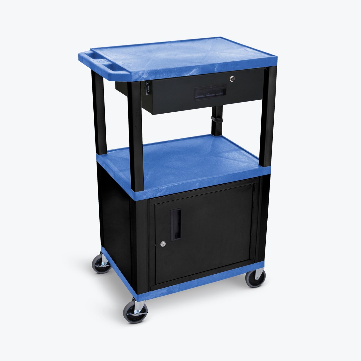 Luxor AV Cart, 3 Shelves, Cabinet, Drawer and Black Legs, 42"H ...