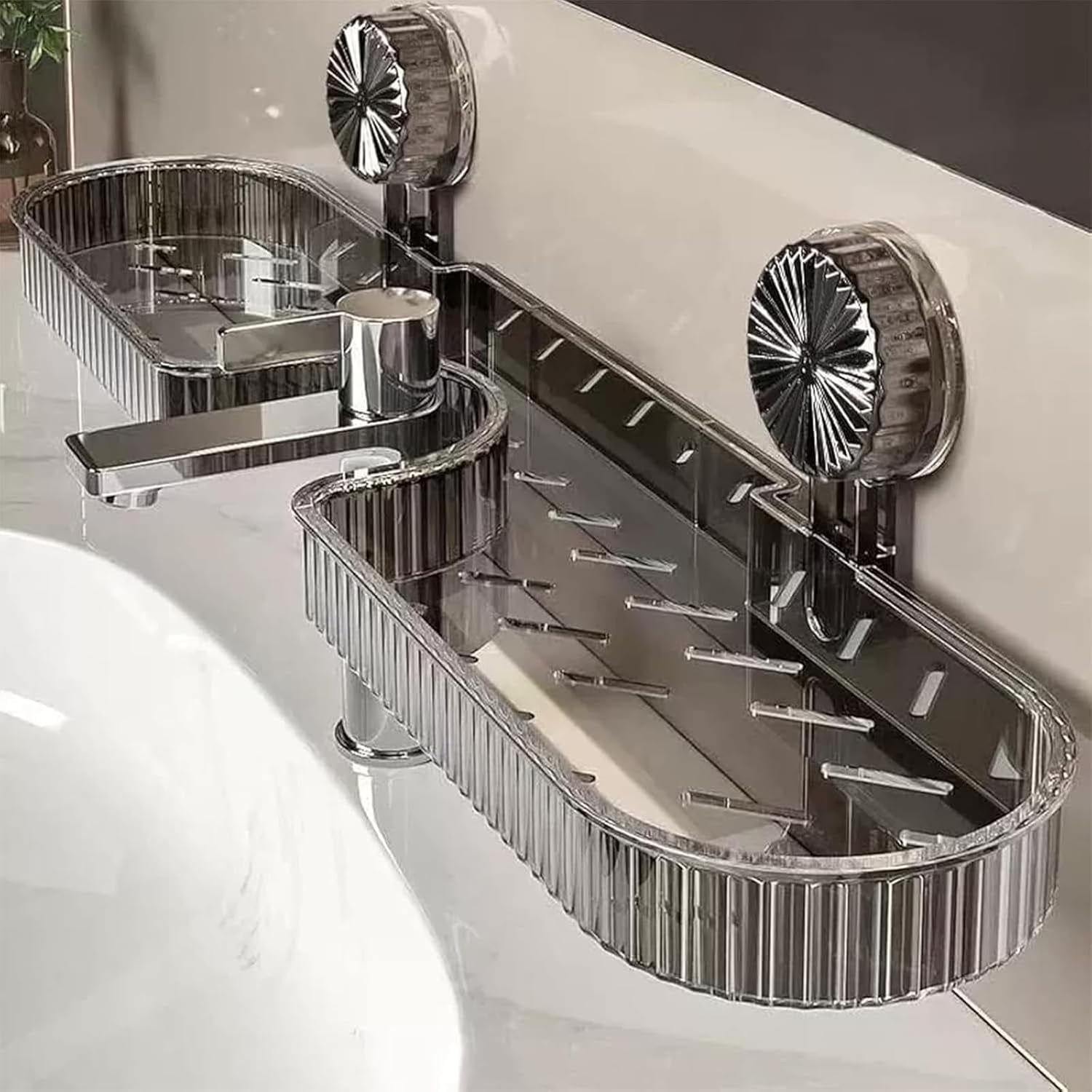 Luxorio Suction Bathroom Organizer, Luxurious Wall-Mounted Suction ...