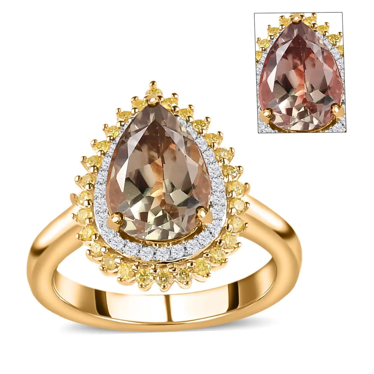 LUXORO 10K Yellow Gold AAA Natural Turkizite Diamond Ring Gift Size 6 ...