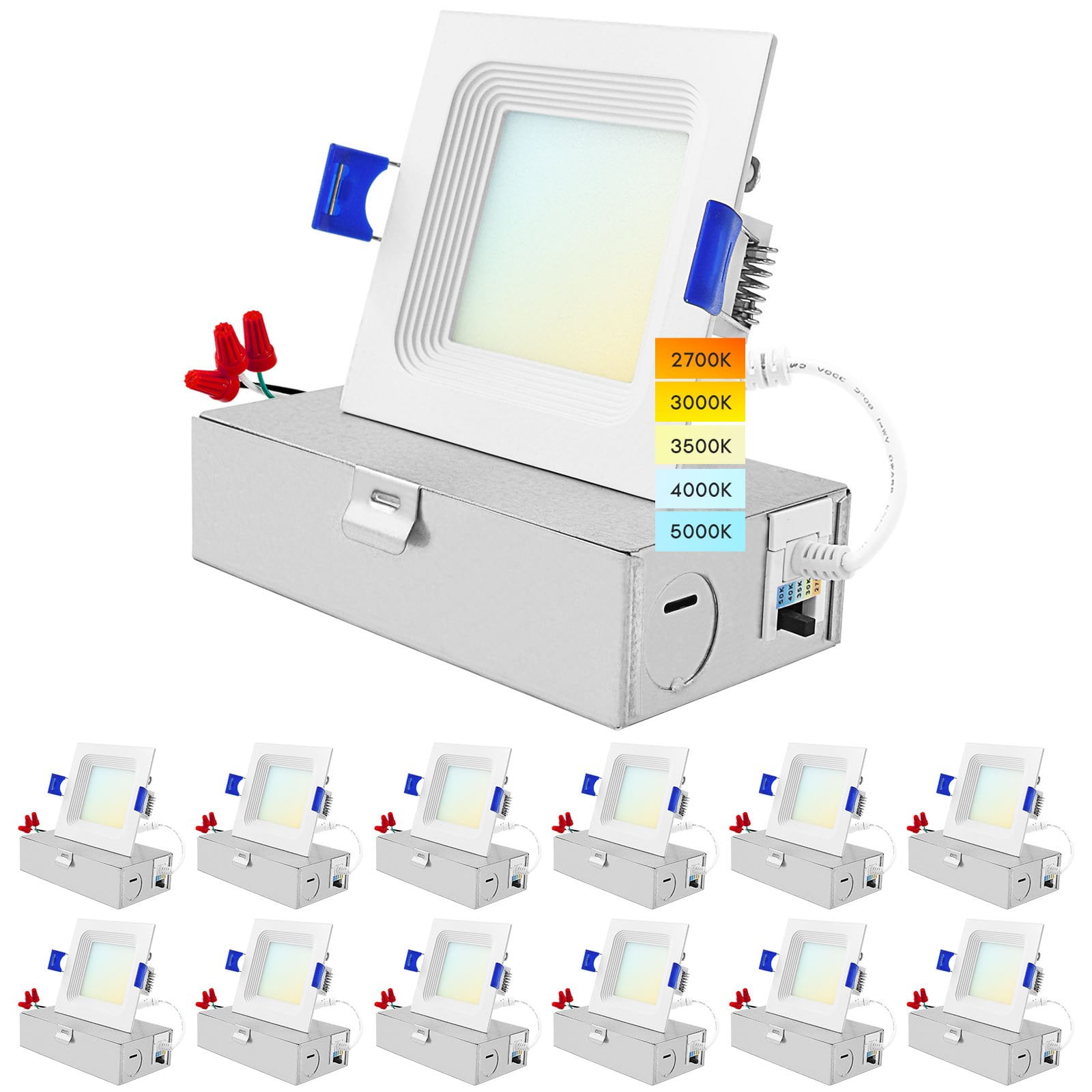 Luxrite 12-Pack 3 Inch Square LED Recessed Lighting, 8W, 5CCT Color ...