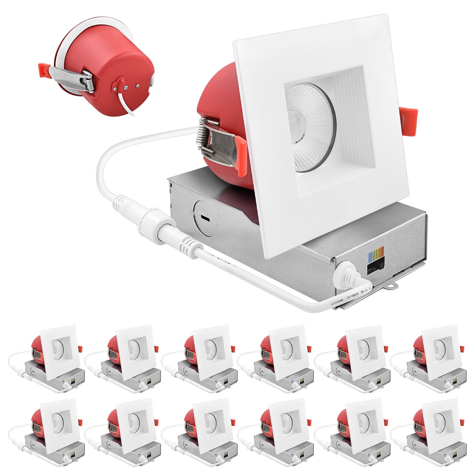 Luxrite 12-Pack 4 Inch Square LED Recessed Light J-Box 5CCT 15W 1000 ...