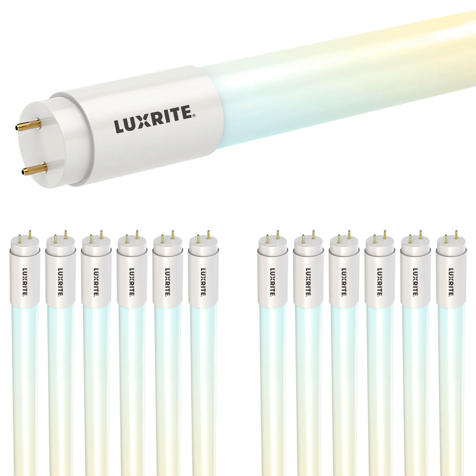 Luxrite 12-Pack 4FT T8 LED Tube Lights, 12W/15W/18W Tunable, 5CCT 3000K ...