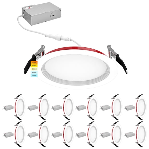 Luxrite 12-Pack 6 Inch LED Fire Rated Recessed Lights, 5CCT 2700K-5000K ...