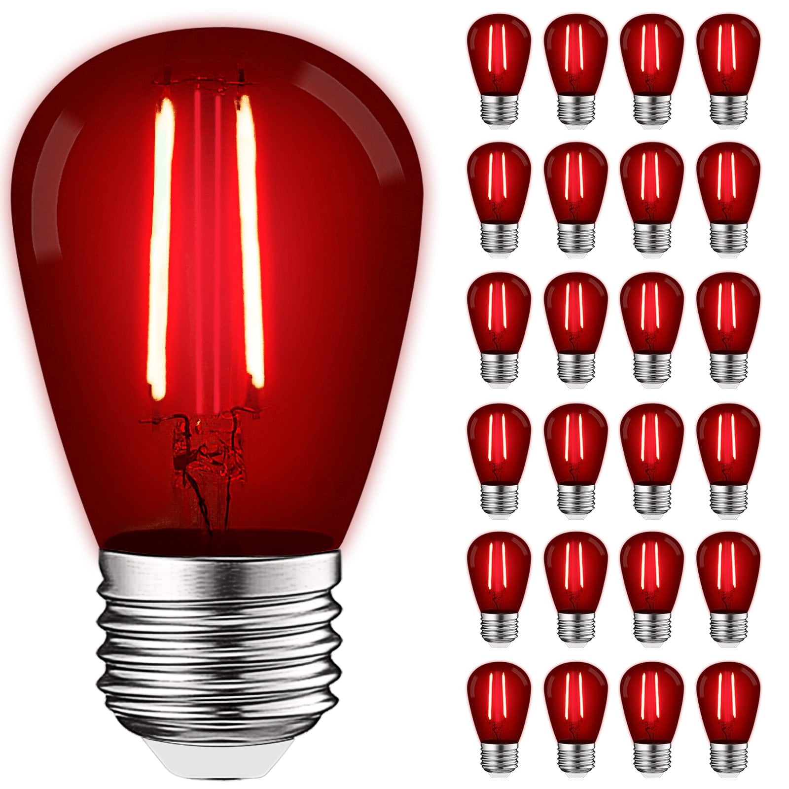 Luxrite 24-Pack S14 Edison LED Red Light Bulbs 0.5W Colored LED Bulbs ...
