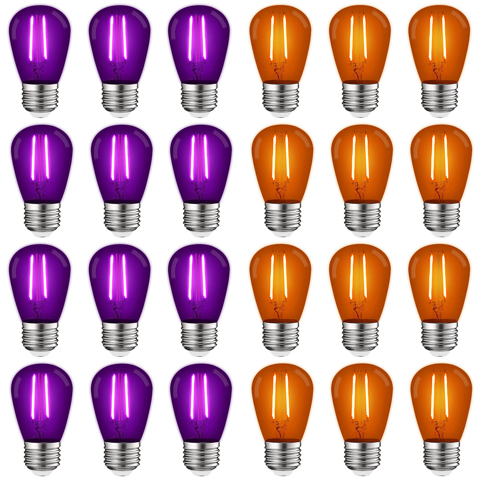 Luxrite 24-Pack S14 Halloween LED Purple and Orange Light Bulbs, 0.5W ...