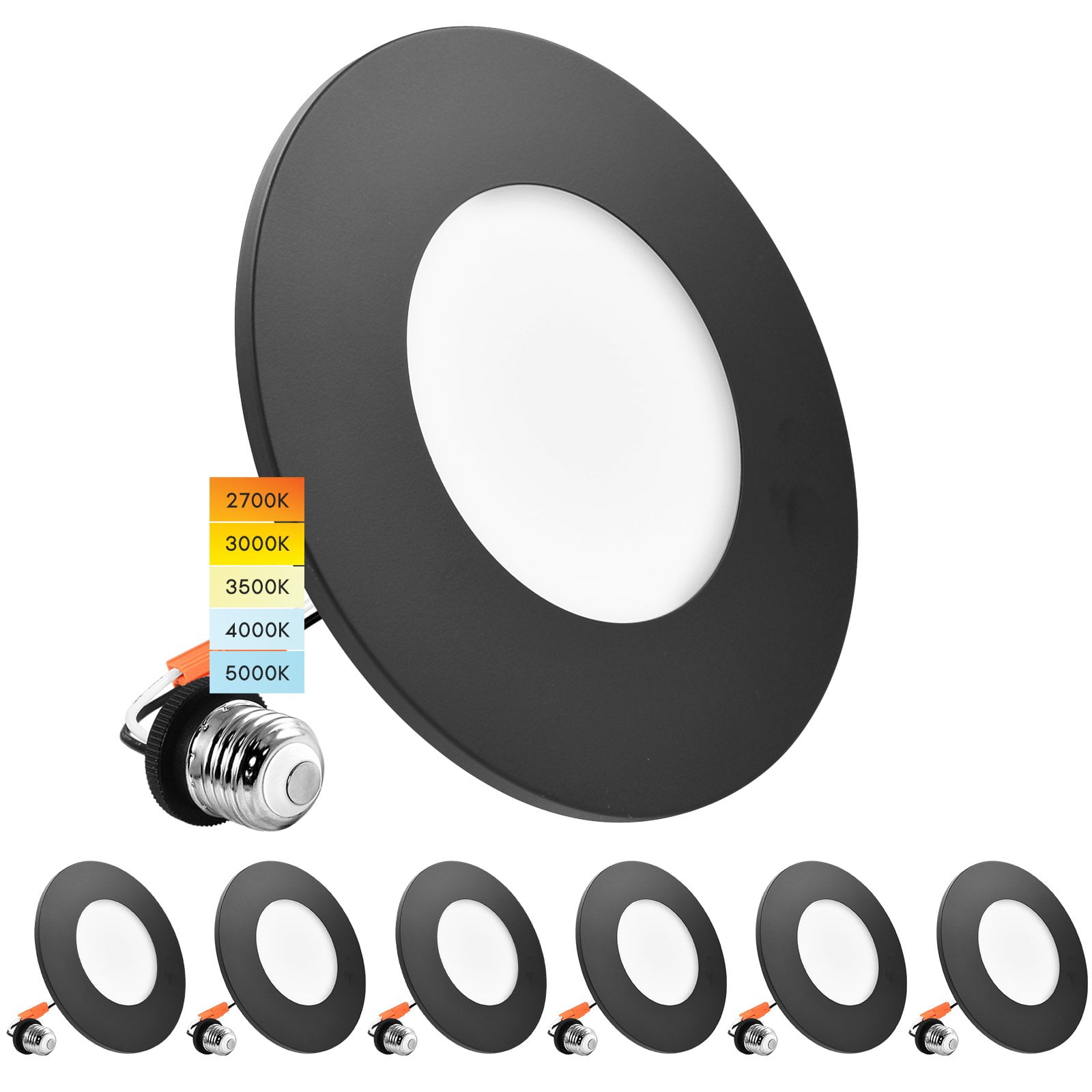 Luxrite 3-4 Inch LED Ceiling Light, 5CCT 2700K-5000K, 650LM, J-Box or 4 ...